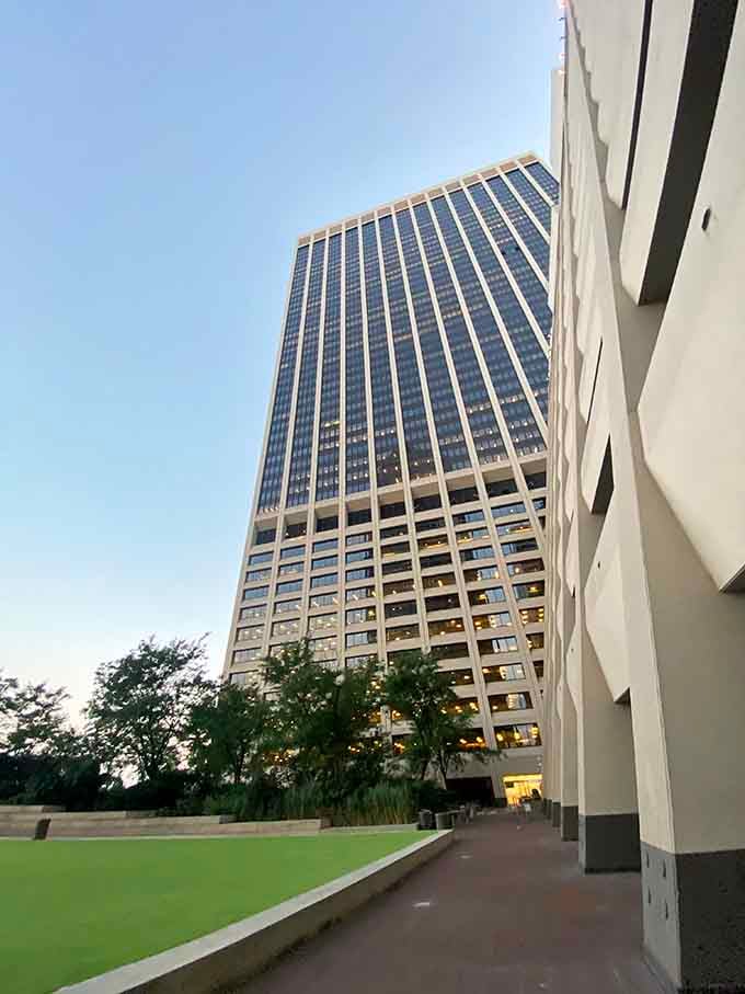 When the grass meets glass and steel, and somehow everyone gets along perfectly in this elevated paradise.