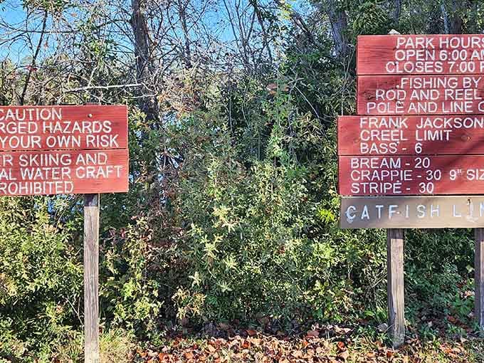 These signs mean business about fishing limits, but at least they're polite about telling you the rules of engagement.