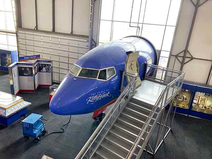 This gleaming blue nose cone belongs to a plane that once carried passengers across American skies.