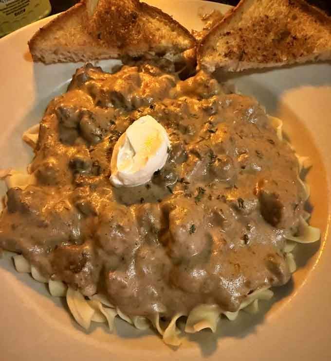 Beef stroganoff over homemade spaetzle proves that comfort food transcends all borders and speaks a universal language of deliciousness.