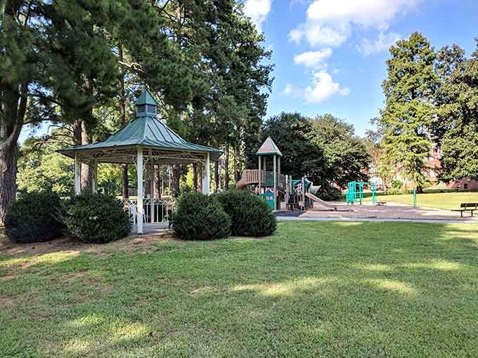 Gazebo dreams and green spaces at Grimes Park—proof that some of life's most pleasant moments come without a cover charge.