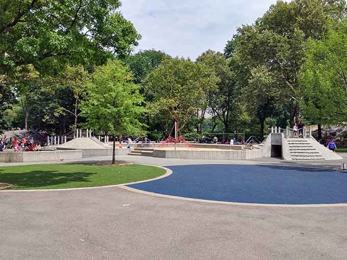 The playground's thoughtful layout includes quiet zones and active areas, accommodating different play styles and energy levels perfectly.