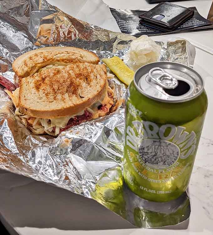 This pastrami reuben doesn't mess around with portion control or any notion of eating it gracefully.