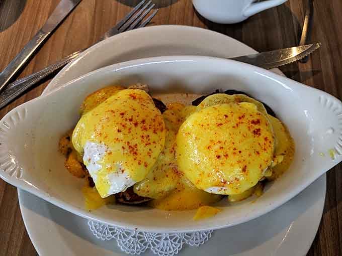 When the yolk breaks and mingles with that golden hollandaise, you'll understand why mornings were invented.