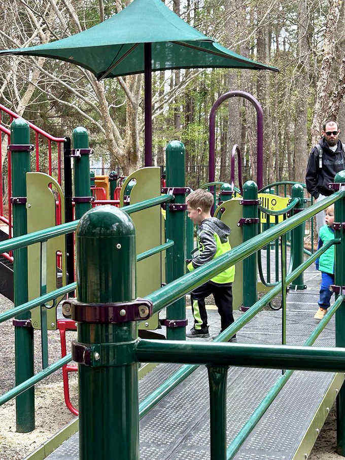 Kids naturally gravitate toward the elevated platforms, where imagination transforms simple structures into castles, spaceships, and secret hideouts.