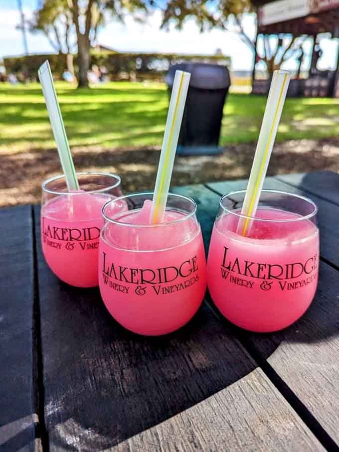 Wine slushies in bright pink prove that Florida takes its beverages seriously, just not too seriously to have fun with them.
