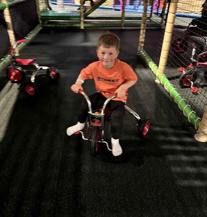 Indoor tricycle tracks mean kids can race without you worrying about traffic or rogue squirrels.