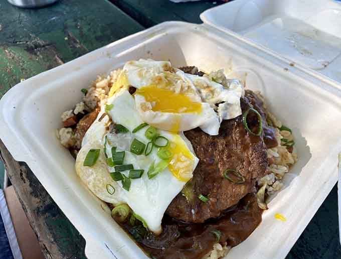 Behold the loco moco&mdash;a hamburger patty crowned with eggs and gravy that turns "I'll just have a light breakfast" into delicious fiction.