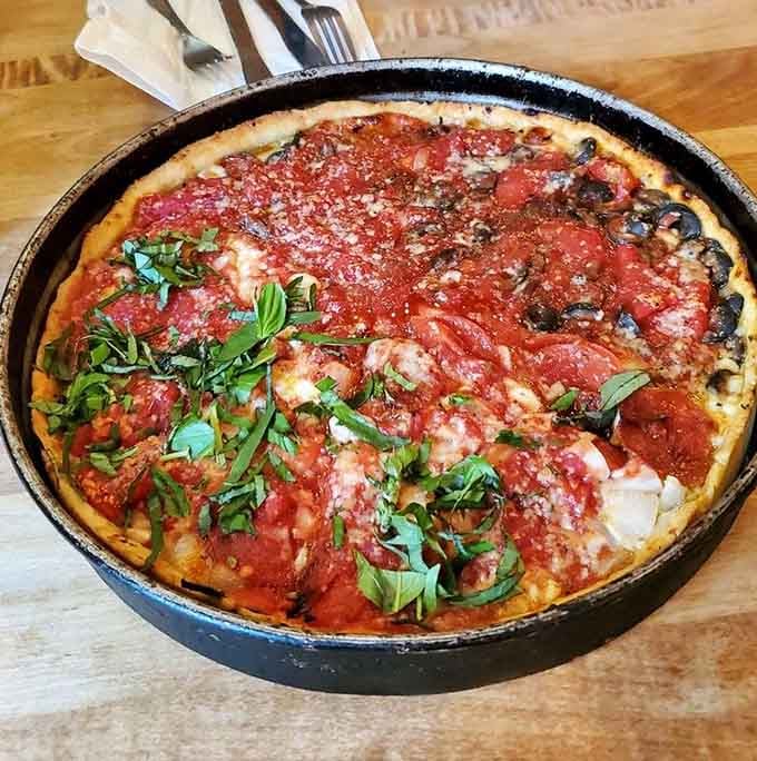 Deep dish architecture that would make Frank Lloyd Wright weep tears of joy and hunger.