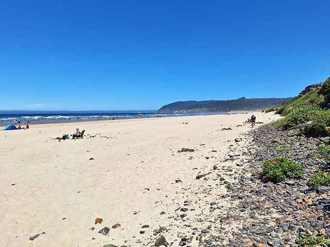 Miles of pristine sand stretch endlessly, offering more personal space than a first-class airline seat ever could.
