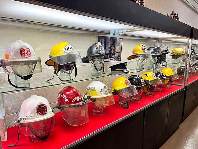 From leather to modern materials, these helmets tell the story of firefighter safety through the decades.