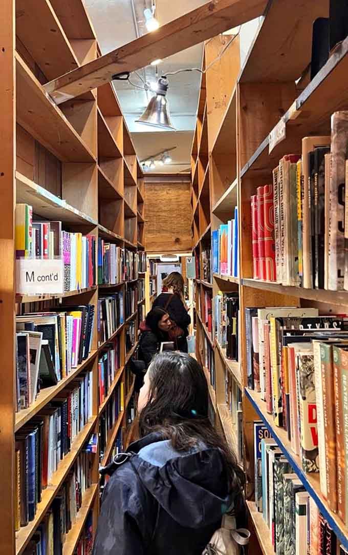 These narrow aisles create the perfect treasure hunt, where every turn reveals another literary discovery waiting.