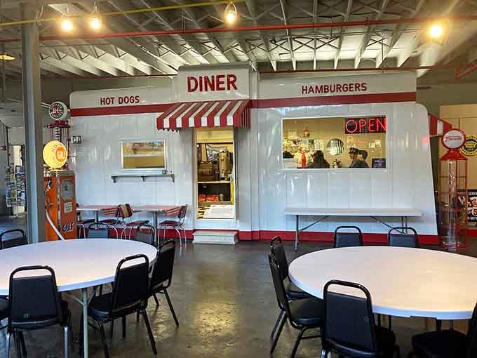 The retro diner setup is so authentic, you'll swear you can smell burgers sizzling and hear Elvis crooning.