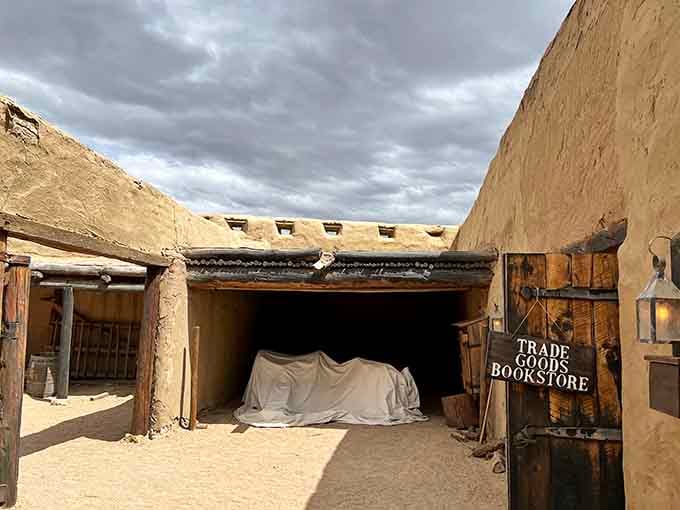 The trade room and bookstore entrance beckons visitors to explore the goods that once traveled thousands of miles to reach here.