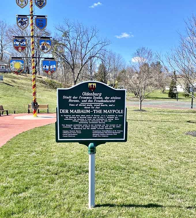The Maypole stands proudly as a colorful reminder that some traditions are too wonderful to leave behind in Europe.