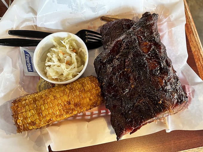 When your ribs come with corn and slaw, you're looking at the holy trinity of barbecue happiness.