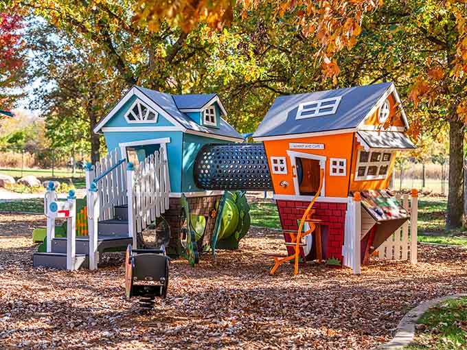 Whimsical houses that look like they escaped from a Dr. Seuss book, complete with tunnels connecting imaginary neighborhoods.