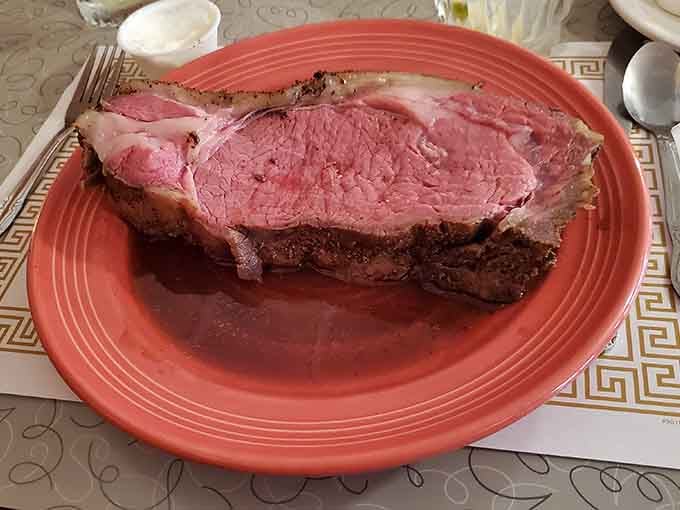 Prime rib sliced thick and cooked to perfection, because some traditions are worth maintaining no matter what decade it is.