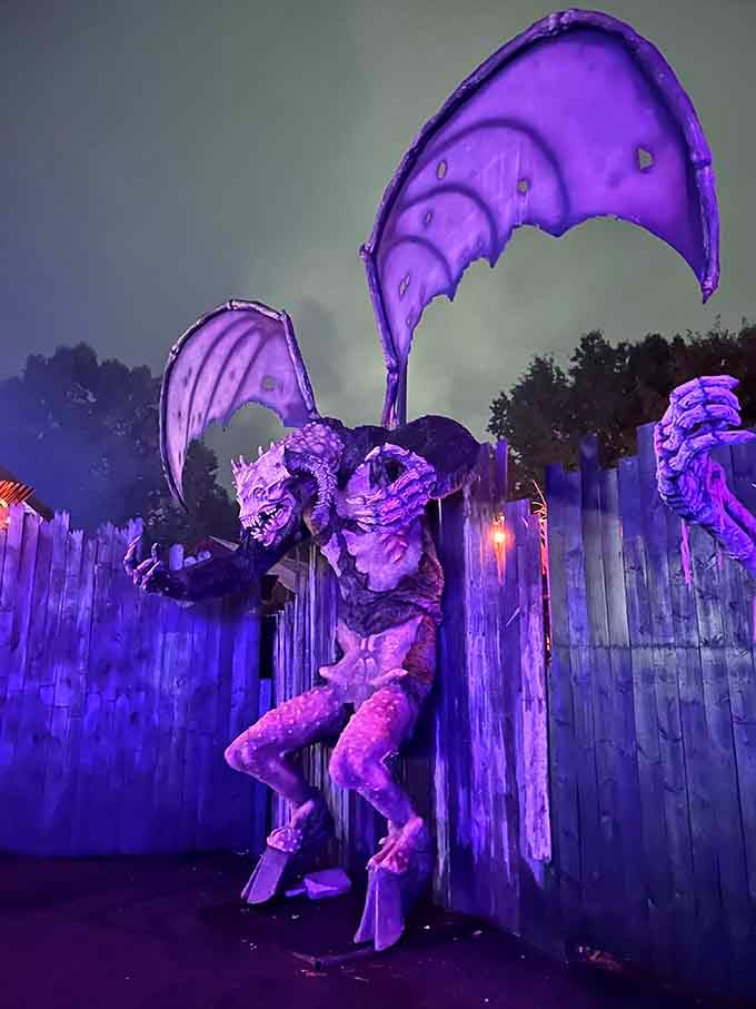 Purple lighting and bat wings create the kind of monster that haunts both dreams and parking lots.