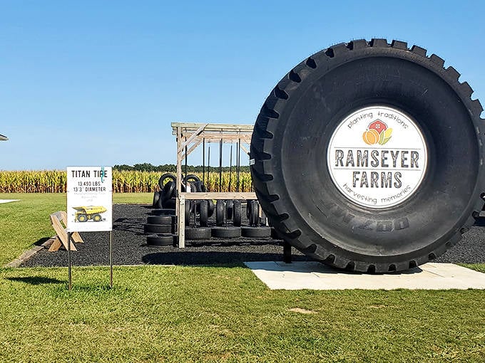 That's not just any tire at Ramseyer Farms&mdash;it's agricultural Americana on steroids, making your car's wheels look like toy parts.