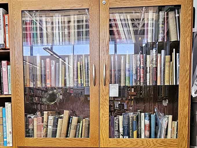 Behind glass doors rest the special editions, waiting patiently for collectors who appreciate their vintage charm.