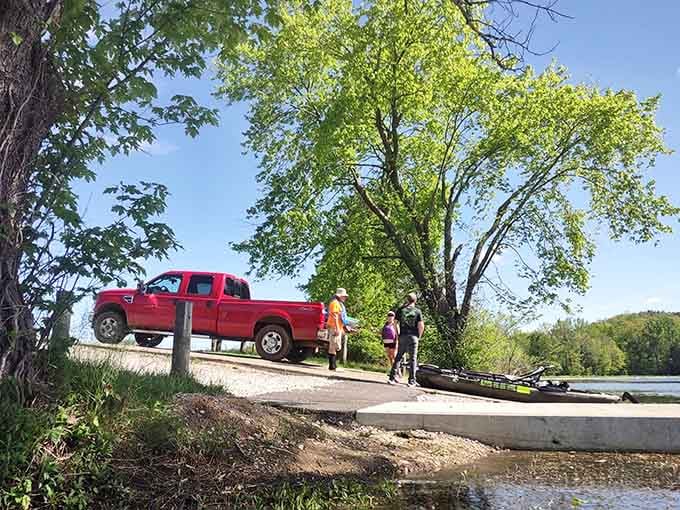 Nothing says "West Virginia weekend" like trucks, fishing gear, and the simple pleasure of waiting for something to bite.
