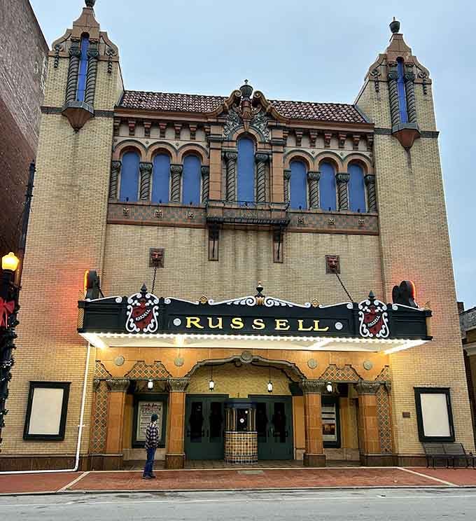 The Russell Theatre's facade practically begs you to imagine what it was like when going to the movies was an actual event.