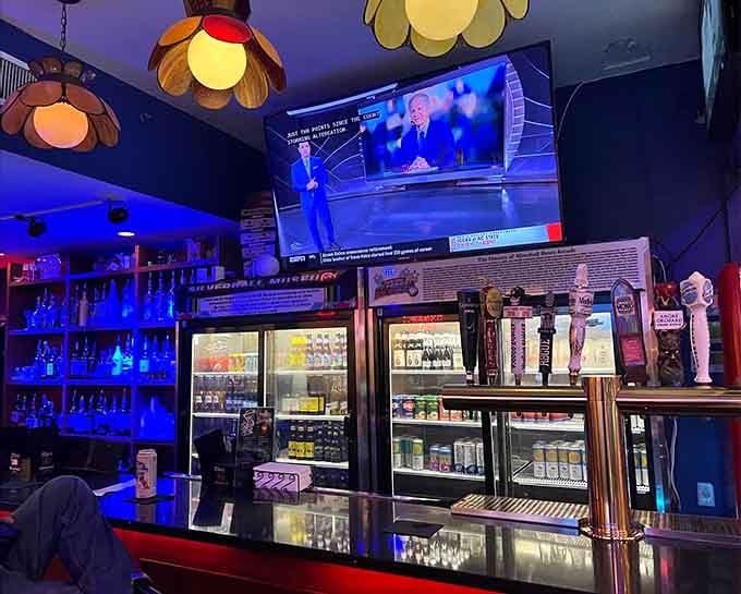 The bar area where you can grab a cold one and contemplate your next pinball conquest in style.