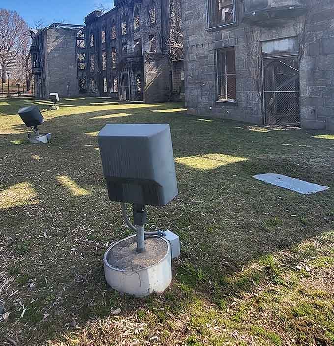 Modern art installations add contemplative touches to grounds where contemplation once meant something far more somber.