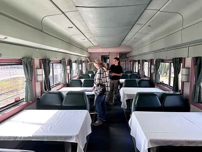 Step inside a vintage dining car where travelers once enjoyed proper meals while watching America roll past their windows.