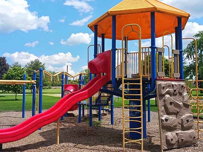 Sunset Park's playground equipment is where neighborhood kids still play outside instead of staring at screens all day.