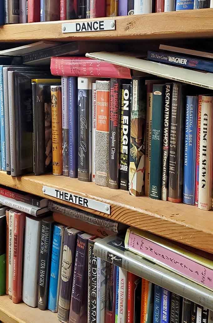 Dance and theater books packed together, waiting to teach you moves Astaire never knew existed.