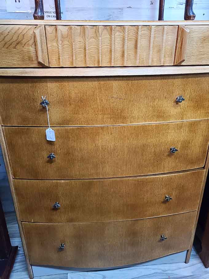 This wooden dresser has survived decades looking better than most modern furniture will after its first apartment move and breakup.
