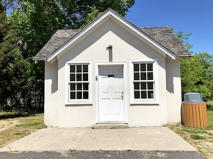 The charming white cottage nearby looks like it wandered out of a storybook and decided to stay forever.