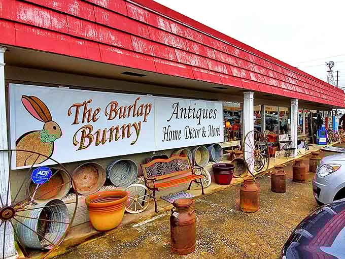 The Burlap Bunny isn't kidding around with its eclectic collection of antiques and garden treasures&mdash;rustic milk cans included!