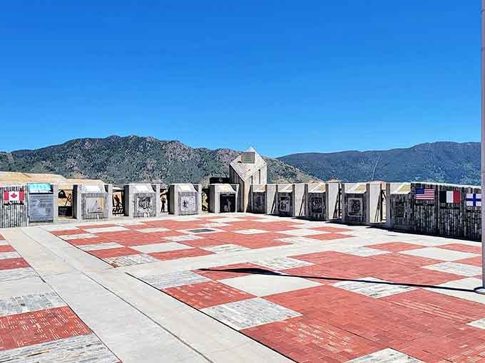 This striking memorial plaza honors Butte's mining heritage with a checkerboard design that's both solemn and visually arresting. History etched in stone against mountain backdrops.