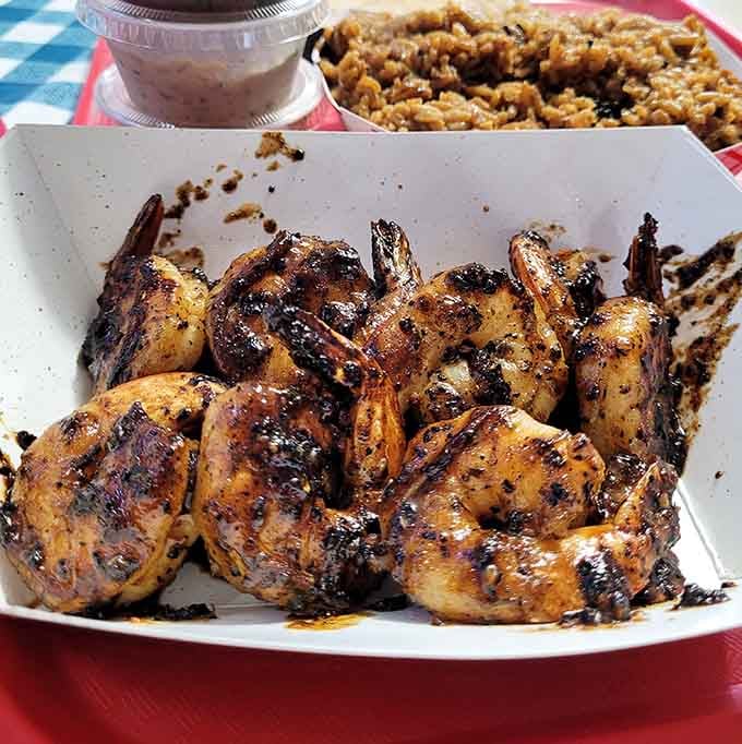These grilled shrimp are charred to perfection, proving that sometimes the simplest preparations yield the most spectacular results.