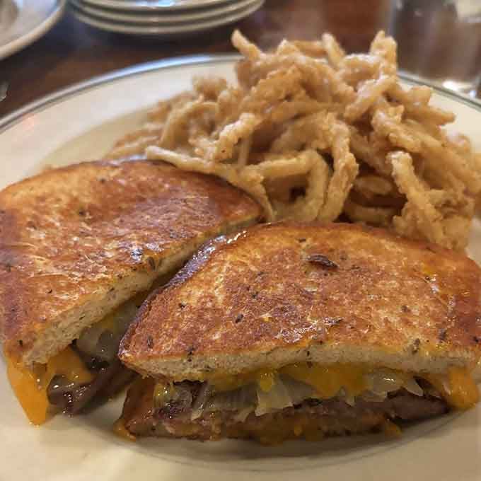 The patty melt and crispy fries combo that proves sometimes the classics can't be improved, only perfected.