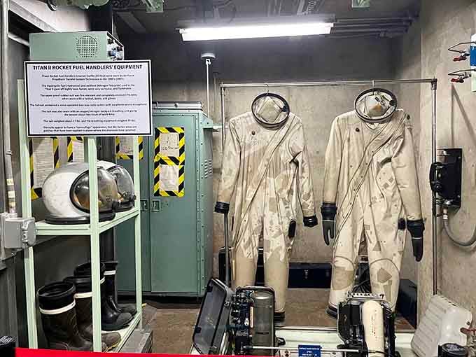 Those space suits weren't for astronauts but for handling rocket fuel that could melt your face off.