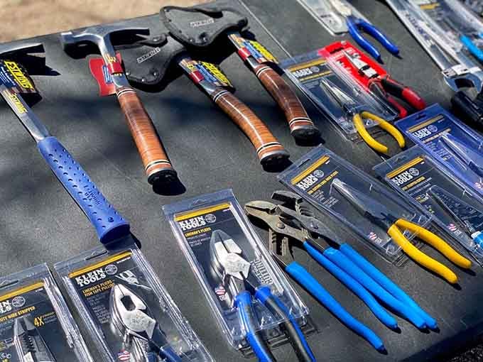 Brand-new tools gleam on display tables, offering professional quality without the heart-stopping prices of big-box hardware stores.