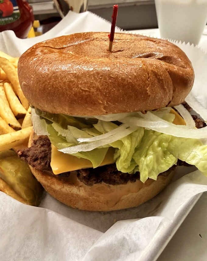 Behold the legendary peanut butter burger, looking surprisingly normal for something that'll blow your taste buds' collective mind.
