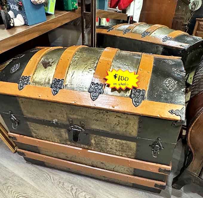 Not just a trunk&mdash;a time capsule with hardware. Indiana Jones would approve of this adventure-ready chest, complete with mysterious past.