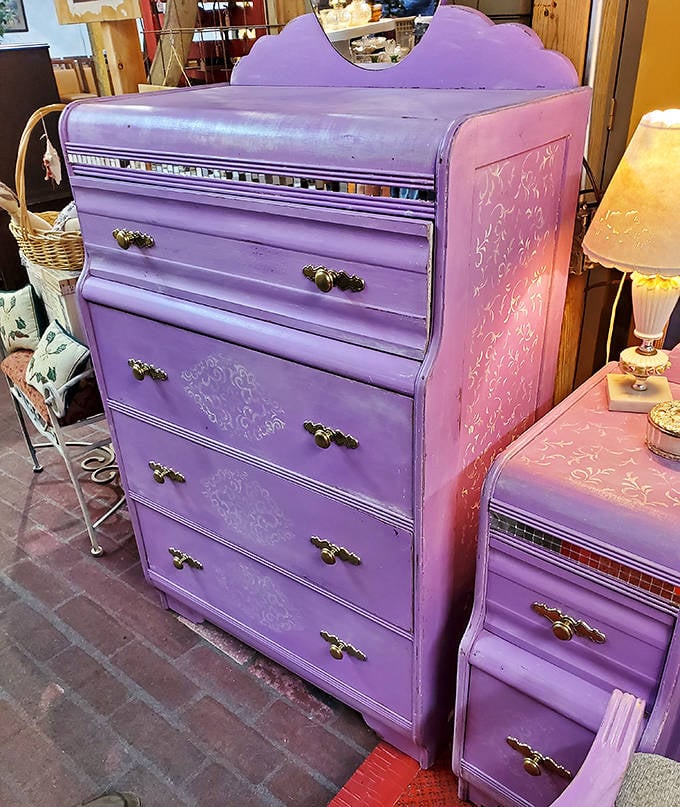 This lavender dresser isn't just furniture&mdash;it's a statement piece saying "I'm confident enough to rock purple in my bedroom."