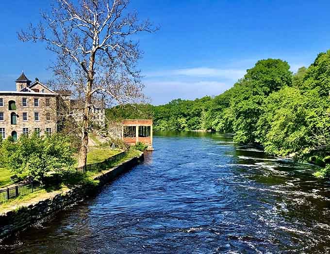 The Willimantic River flows peacefully through town, reminding everyone that nature and industry can eventually make peace with each other.