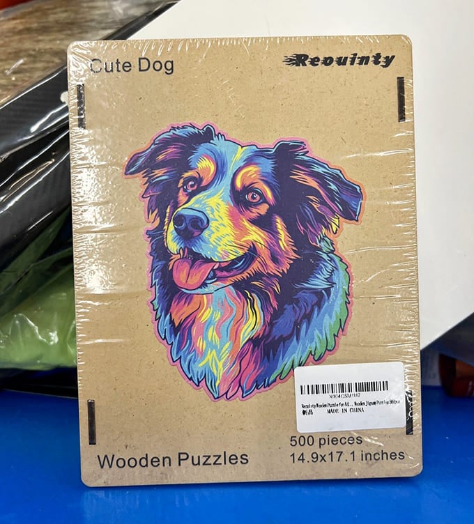 A colorful wooden puzzle that proves one shopper's overstock is another's perfect birthday gift solution.