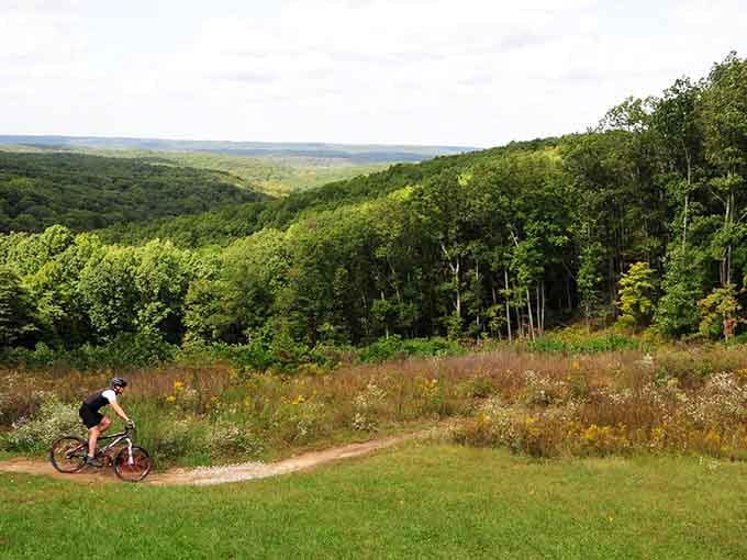 Mountain biking with a view that makes the uphill climb worth every burning muscle. Indiana's version of the Tour de France, minus the crowds.