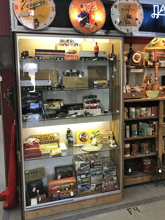 Vintage advertising meets miniature transportation history. These illuminated display cases preserve America's love affair with trucks, cars, and the open road.