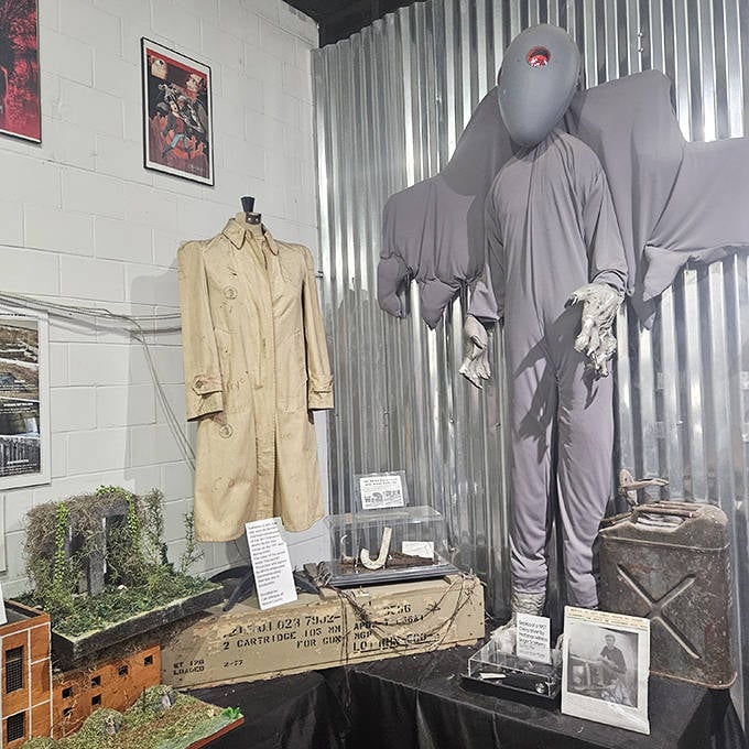 Movie costumes meet historical artifacts in this corner of the museum, where fact and fiction dance an unsettling tango.