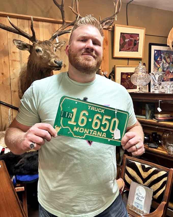 The ultimate Montana souvenir hunt! Vintage license plates and taxidermy &ndash; because nothing says "I've been somewhere" like bringing home history.