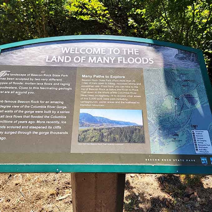 This sign tells the dramatic geological soap opera of the Columbia River Gorge &ndash; spoiler alert: it involves floods of biblical proportions.